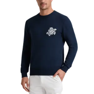 Vilebrequin Crewneck Turtle Applique Cotton Cashmere Sweater - Navy