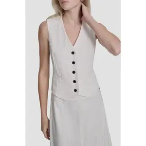 Dkny Arid Cotton Blend Pique Vest Ivory