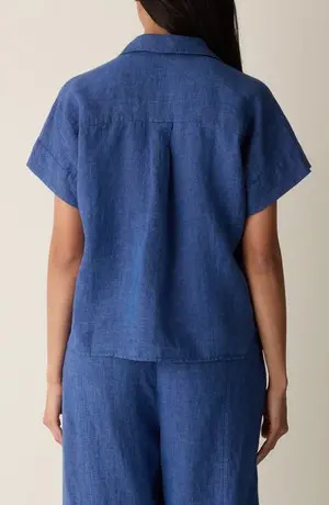 Eileen Fisher Notch Collar Organic Linen Shirt