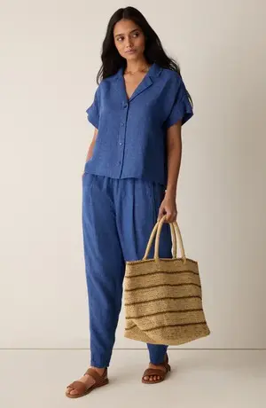 Eileen Fisher Notch Collar Organic Linen Shirt