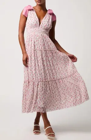 Lulus Devin Floral Tie Strap Midi Dress