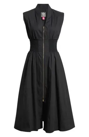 Vince Camuto Sleeveless Cotton Midi Dress - Black