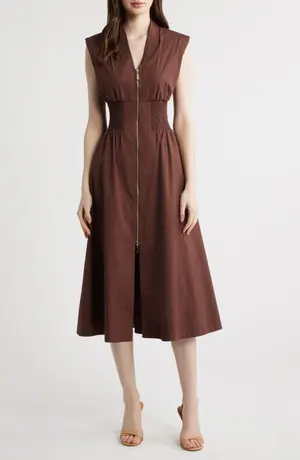 Vince Camuto Sleeveless Cotton Midi Dress - Brown