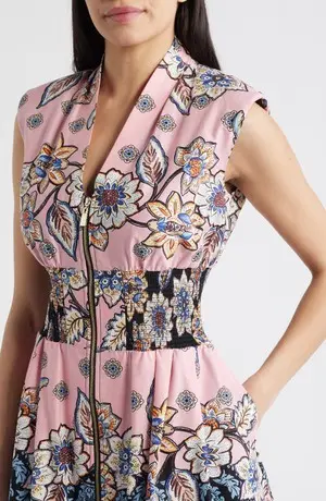 Vince Camuto Smocked Waist Stretch Cotton Midi Dress
