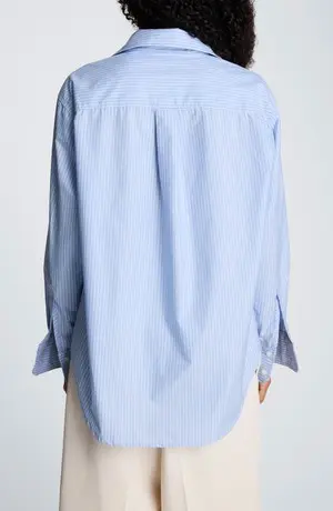 KENNETH COLE Pinstripe Button-up Boyfriend Shirt - Blue Dawn Multi