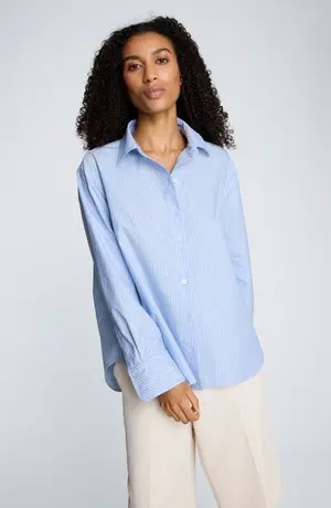 KENNETH COLE Pinstripe Button-up Boyfriend Shirt - Blue Dawn Multi