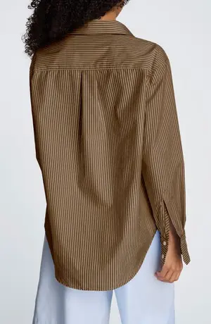 KENNETH COLE Pinstripe Cotton Boyfriend Shirt - Mesquite Multi
