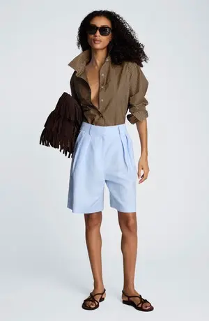 KENNETH COLE Pinstripe Cotton Boyfriend Shirt - Mesquite Multi