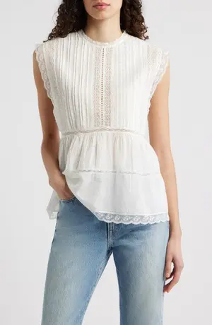 The Great. The Sonnet Lace Inset Top - True White