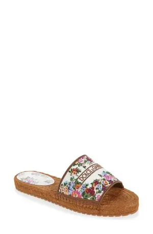 Dolce & Gabbana Floral Embroidered Flat Espadrille Sandal - Bianco/multicolor