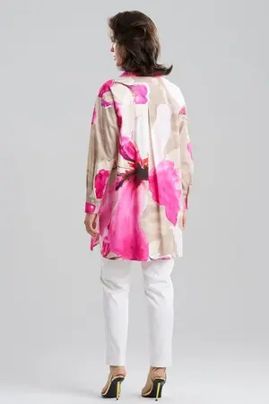Natori Orchid Cotton Poplin Oversized Button Down Shirt - Pink