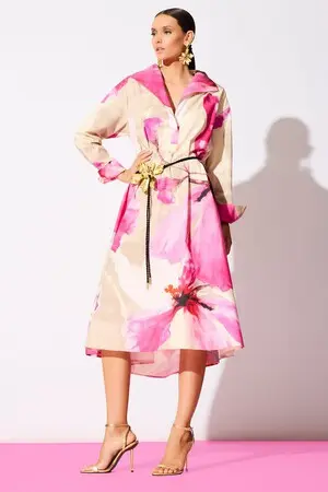 Natori Orchid Cotton Poplin Oversized Pull Over Shirtdress - Pink