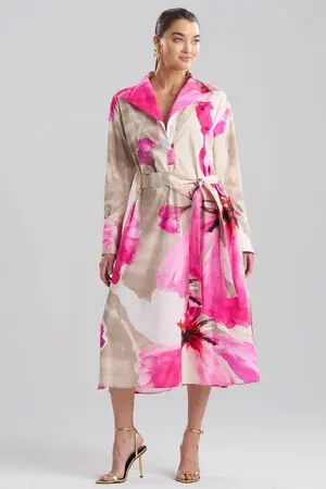 Natori Orchid Cotton Poplin Oversized Shirt Dress
