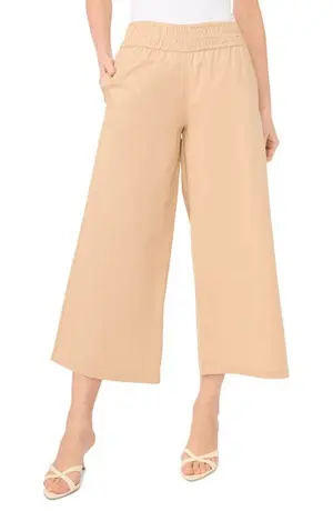 CECE DUPRAZ Smocked Waist Crop Wide Leg Pants - Toffee