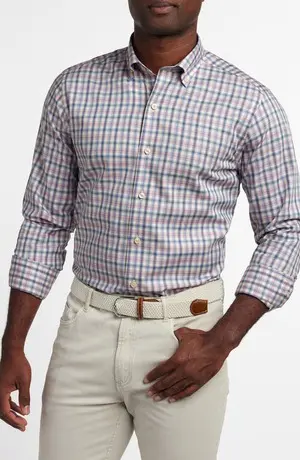 David Donahue Twill Check Cotton Sport Shirt - Denim/multi