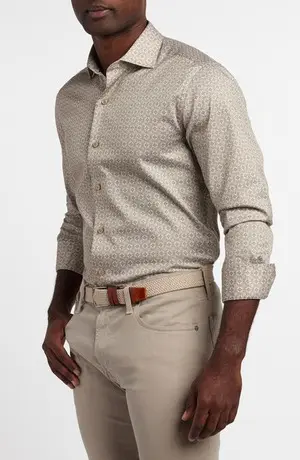David Donahue Geometric Print Cotton Sport Shirt - Dune
