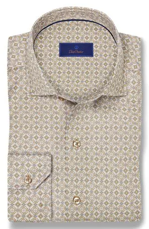 David Donahue Geometric Print Cotton Sport Shirt - Dune