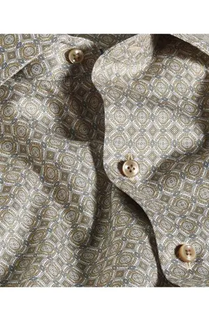 David Donahue Geometric Print Cotton Sport Shirt - Dune