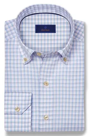 David Donahue Twill Check Cotton Sport Shirt - Pink/sky