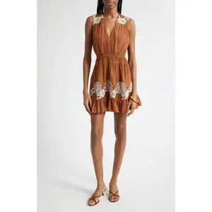 Ramy Brook Mackenzie Floral Embroidery Detail Minidress - Coffee