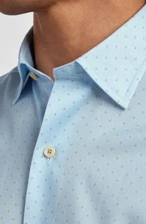 David Donahue Neat Print Cotton Button-up Shirt - Sky