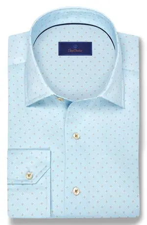 David Donahue Neat Print Cotton Button-up Shirt - Sky