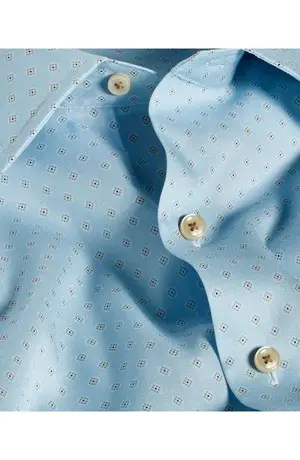 David Donahue Neat Print Cotton Button-up Shirt - Sky