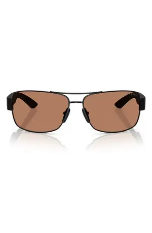 Prada 65mm Shield Sunglasses - Matte Black/brown