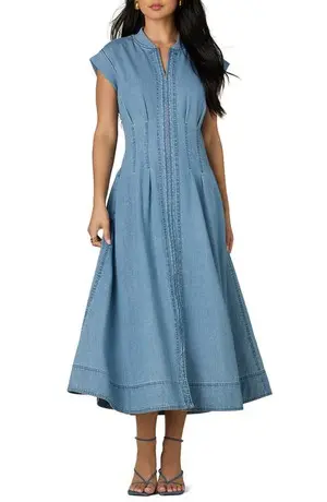 Wit & Wisdom Pleated Denim Maxi Dress - Light Blue
