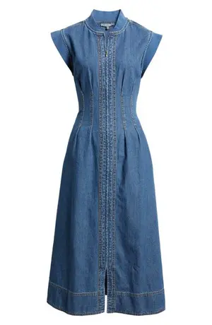Wit & Wisdom Pleated Denim Midi Dress