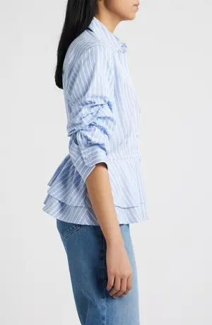 Wit & Wisdom Pinstripe Button-up Tiered Peplum Shirt