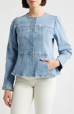 Wit & Wisdom Embroidered Peplum Denim Jacket