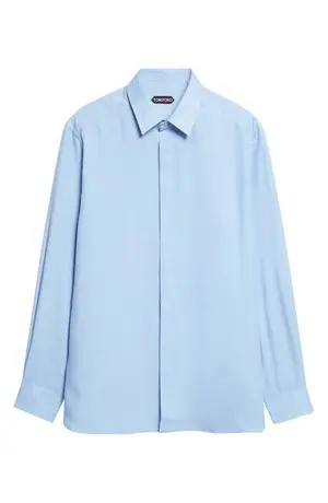 TOM FORD Classic Fit Enzymed Fluid Silk Twill Button-up Shirt - Lagoon