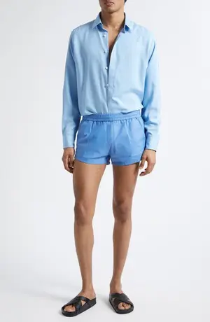 TOM FORD Classic Fit Enzymed Fluid Silk Twill Button-up Shirt - Lagoon