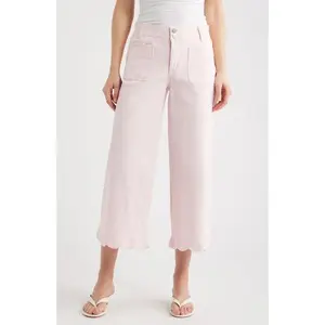 Wit & Wisdom Scallop Patch Pocket High Waist Crop Wide Leg Twill Pants - Ballet Pink