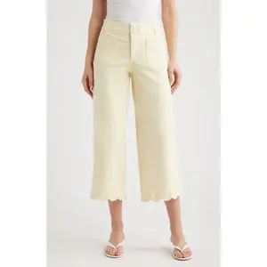 Wit & Wisdom Scallop Patch Pocket High Waist Crop Wide Leg Twill Pants - Lemon Lush