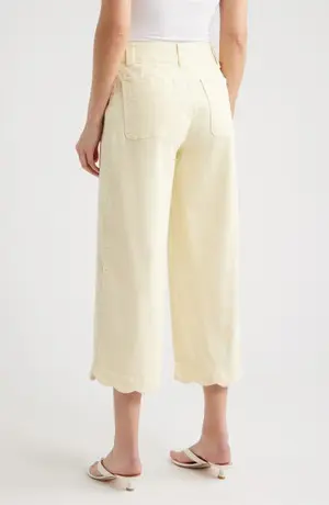 Wit & Wisdom Scallop Patch Pocket High Waist Crop Wide Leg Twill Pants - Lemon Lush