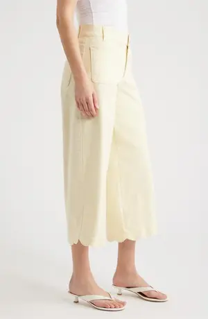 Wit & Wisdom Scallop Patch Pocket High Waist Crop Wide Leg Twill Pants - Lemon Lush