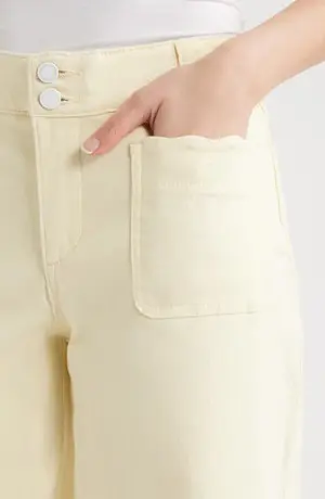 Wit & Wisdom Scallop Patch Pocket High Waist Crop Wide Leg Twill Pants - Lemon Lush
