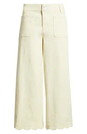Wit & Wisdom Scallop Patch Pocket High Waist Crop Wide Leg Twill Pants - Lemon Lush