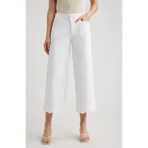 Wit & Wisdom Scallop Patch Pocket High Waist Crop Wide Leg Twill Pants - Optic White