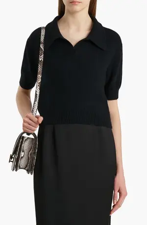 Khaite Leni Stretch Merino Wool & Cashmere Polo Sweater - Black