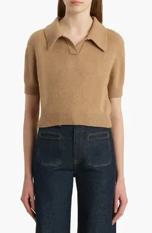Khaite Leni Stretch Merino Wool & Cashmere Polo Sweater - Camel
