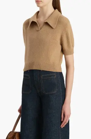 Khaite Leni Stretch Merino Wool & Cashmere Polo Sweater - Camel