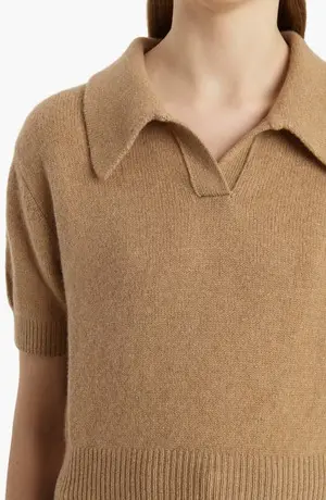 Khaite Leni Stretch Merino Wool & Cashmere Polo Sweater - Camel