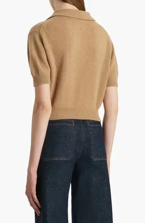 Khaite Leni Stretch Merino Wool & Cashmere Polo Sweater - Camel