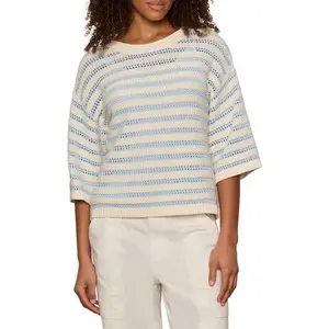 Sanctuary Elle Stripe Crochet Knit Sweater - Blue Aura/collagen White
