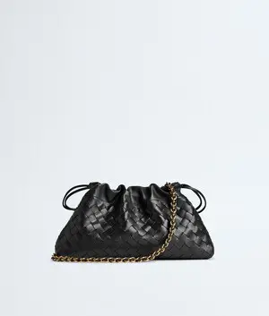 Bottega Veneta Intrecciato Calfskin Leather Pouch With Chain - Black