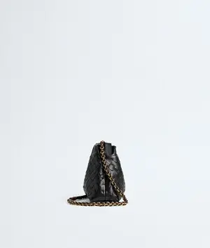 Bottega Veneta Intrecciato Calfskin Leather Pouch With Chain - Black
