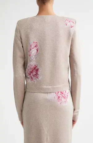 St. John Peony Metallic Jacquard Cardigan